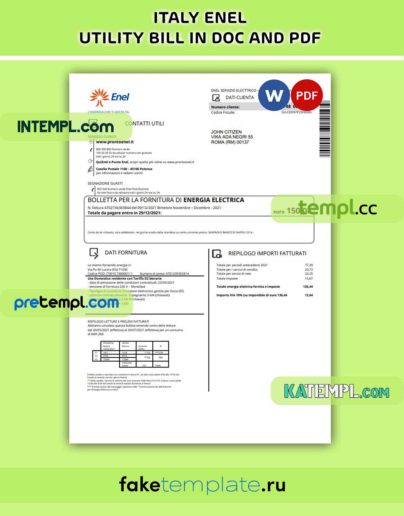Italian Gruppo Hera utility bill download, Word and PDF example | by ...