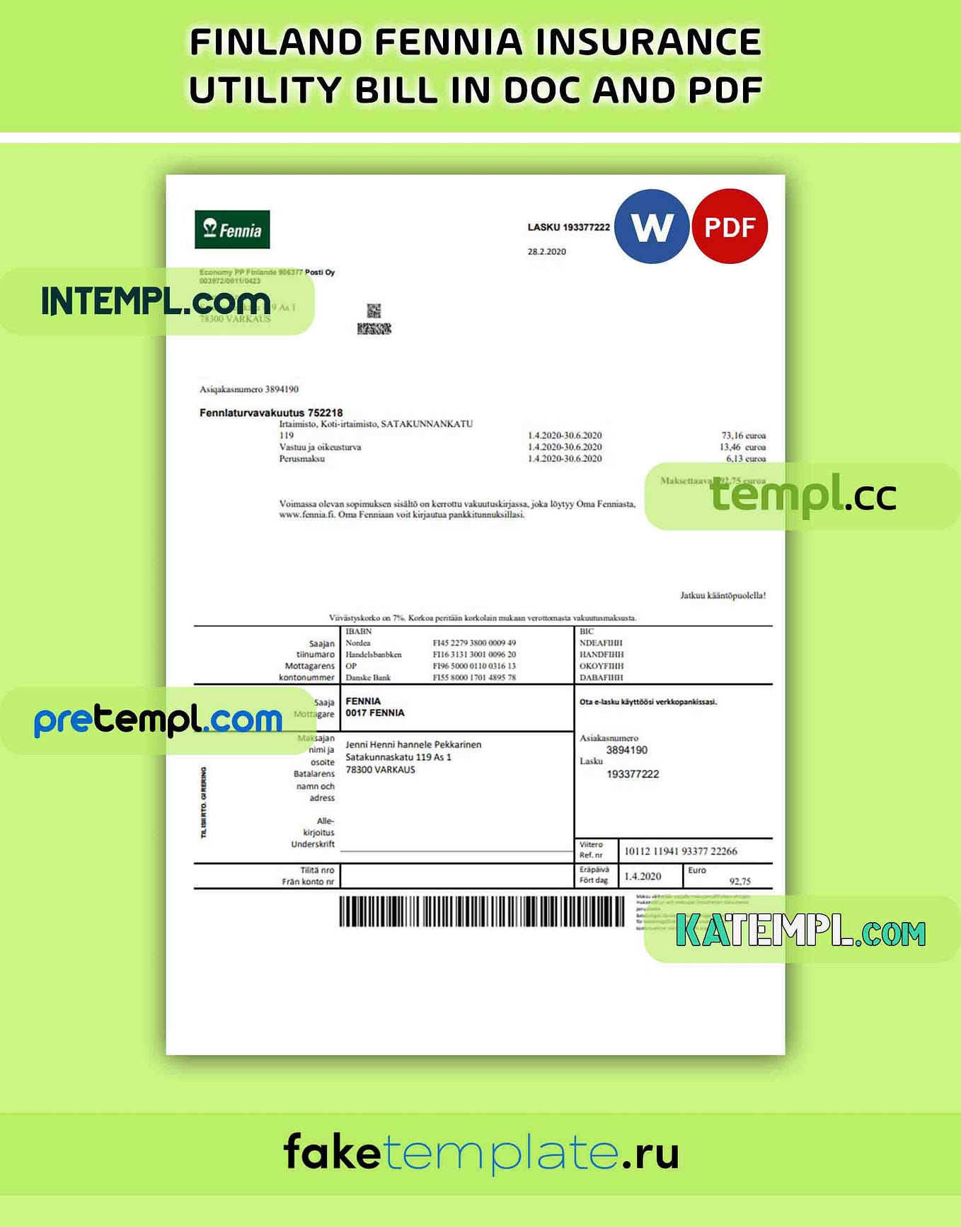 Cuban Empresa Electrica utility bill download example in Word and PDF ...