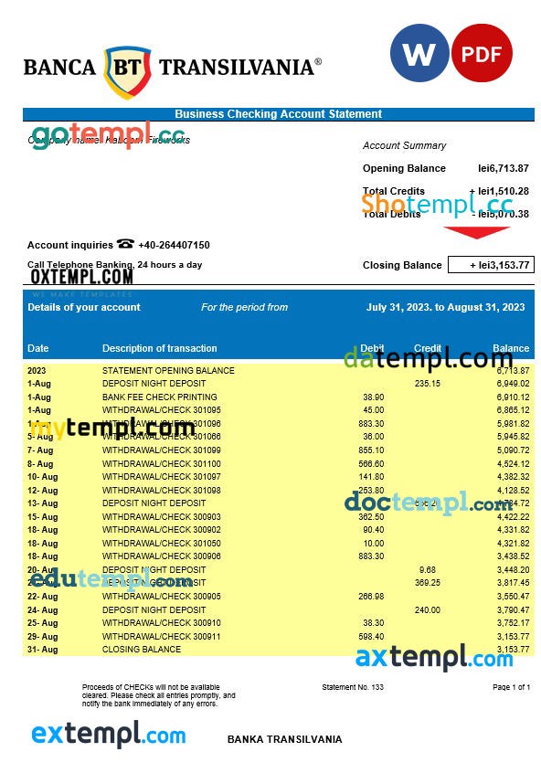 Banca Mediolanum firm account statement Word and PDF template download template | by Intempl ...