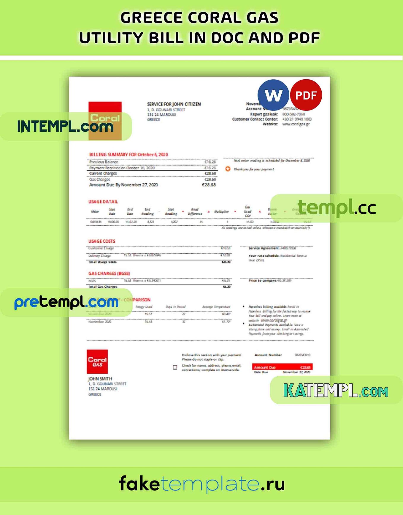 Ghana Electricity Company of Ghana utility bill template in Word and ...