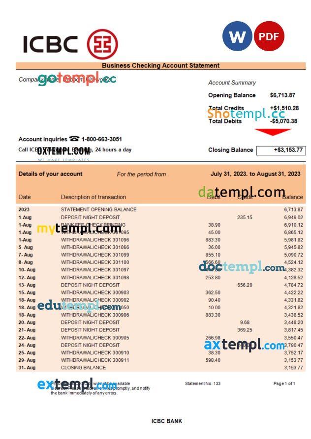 HBTF Bank firm account statement Word and PDF template download template | by Intempli | Medium