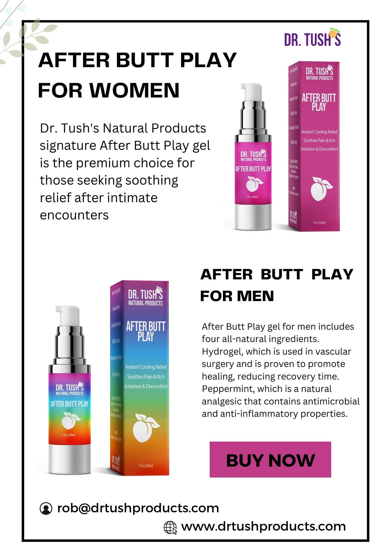 Best Lube for Women | After Butt Play - Dr. Tush Natural Products - Medium