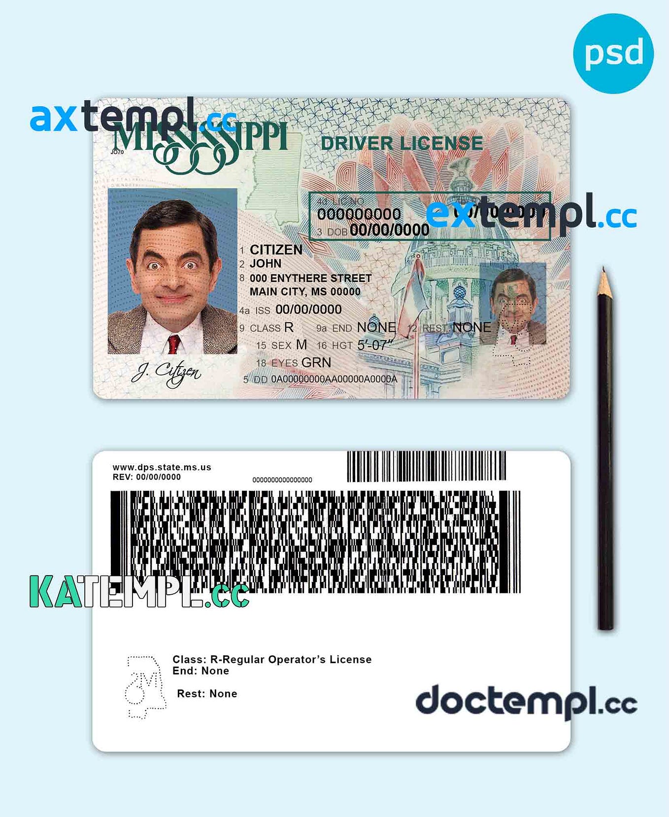 sample Vanuatu driving license template in PSD format, fully editable ...