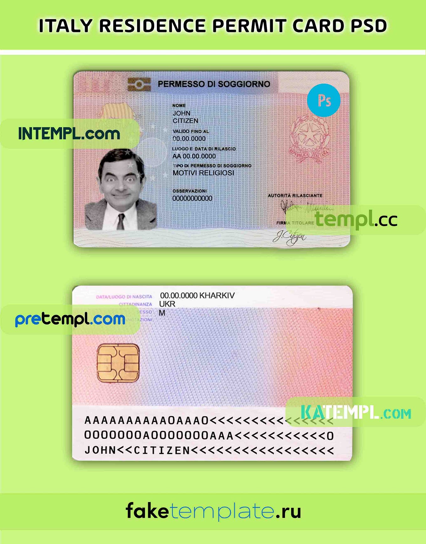 Italian ID example in PSD format, fully editable, with all fonts (2016 ...