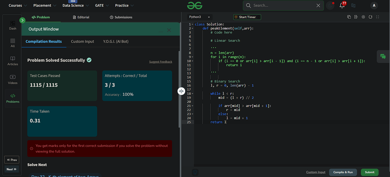 GFG160 CHALLENGE DAY 32 : K-th element of two Arrays 🧩🔍 | by Aswathi P | Jul, 2025 | Medium