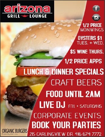 Overcome your yummy food appetite from Arizona grill, Toronto airport ...