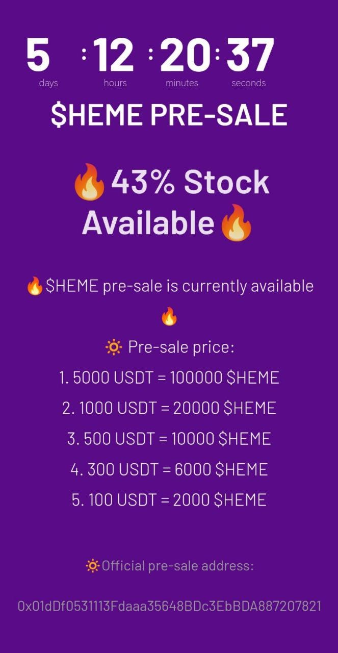 HEME token pre-sales available now , before listing on CEX https://heme ...