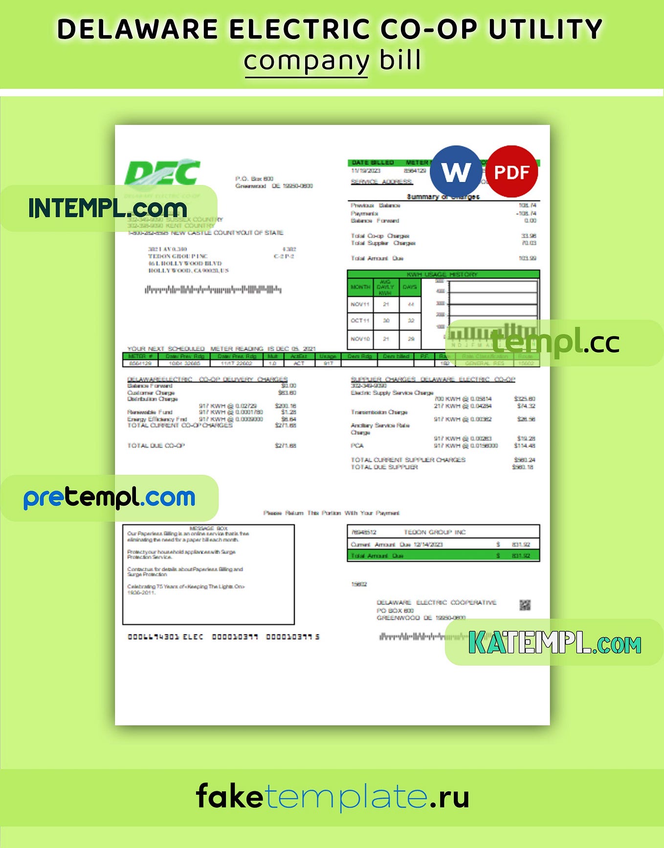 Nvsh Energi business utility bill, Word and PDF template | by ...