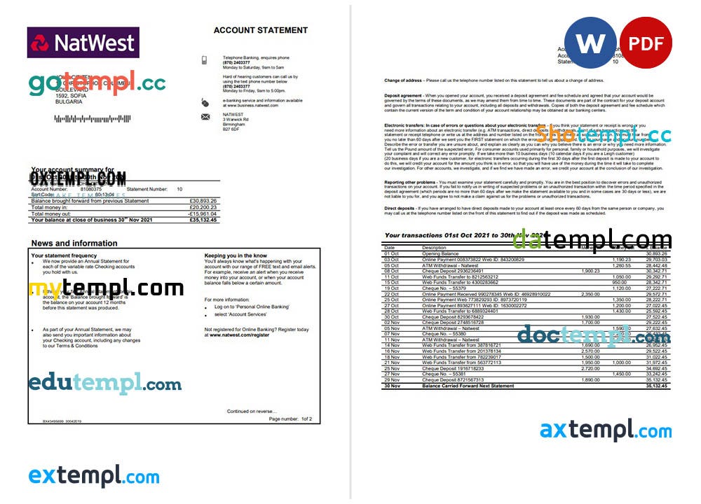 sample THAILAND KRUNGTHAI BANK statement Word and PDF template download ...