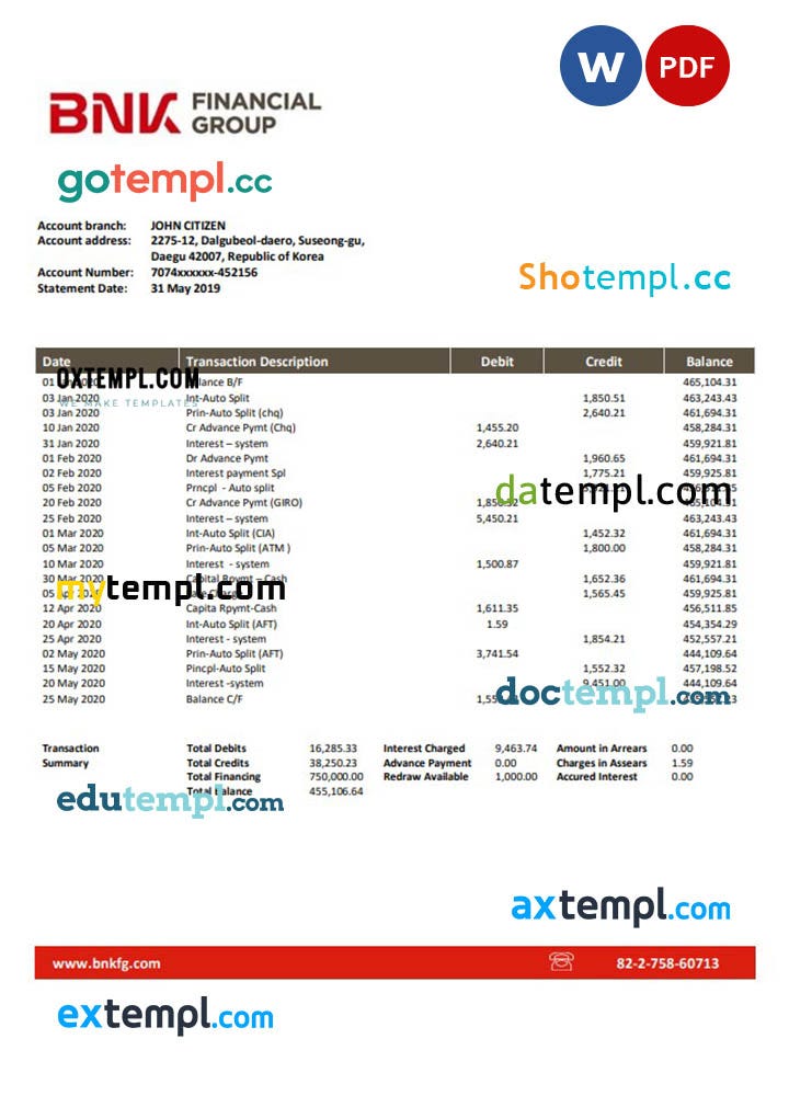 Spain JMMB bank statement Word and PDF template, 2 pages - Doctempl ...
