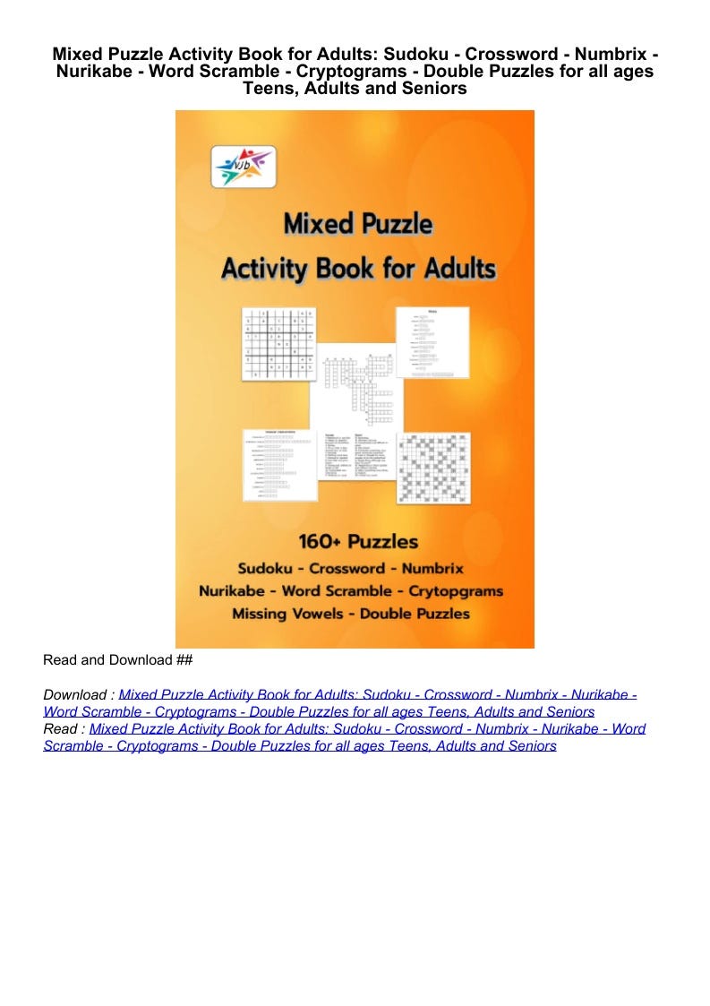 Download Book [PDF] Mixed Puzzle Book For Adults: 100 Large Print Puzzle Activity Book : Word ...
