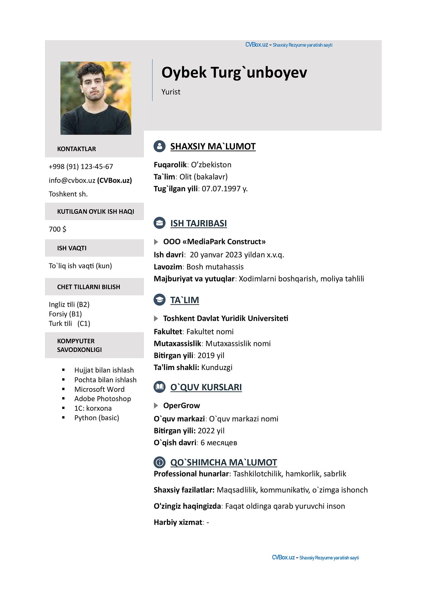 Rezyume nima? Rezyume namuna - CVBox.uz - Shaxsiy Rezyume - Medium