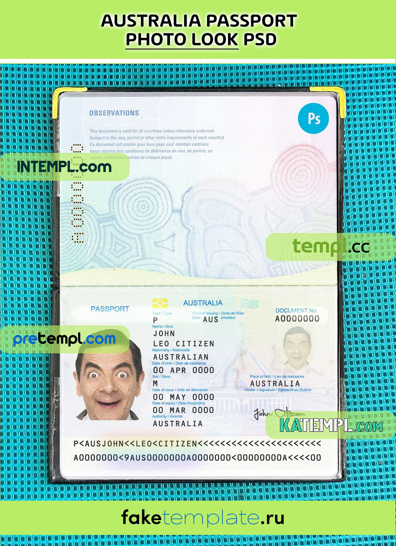 Honduras passport editable PSD files, scan and photo look templates, 2 ...