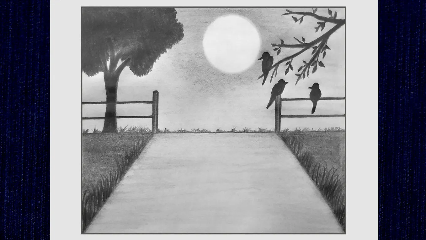 How to draw scenery of River Side | Simple Village Scenery Drawing with ...