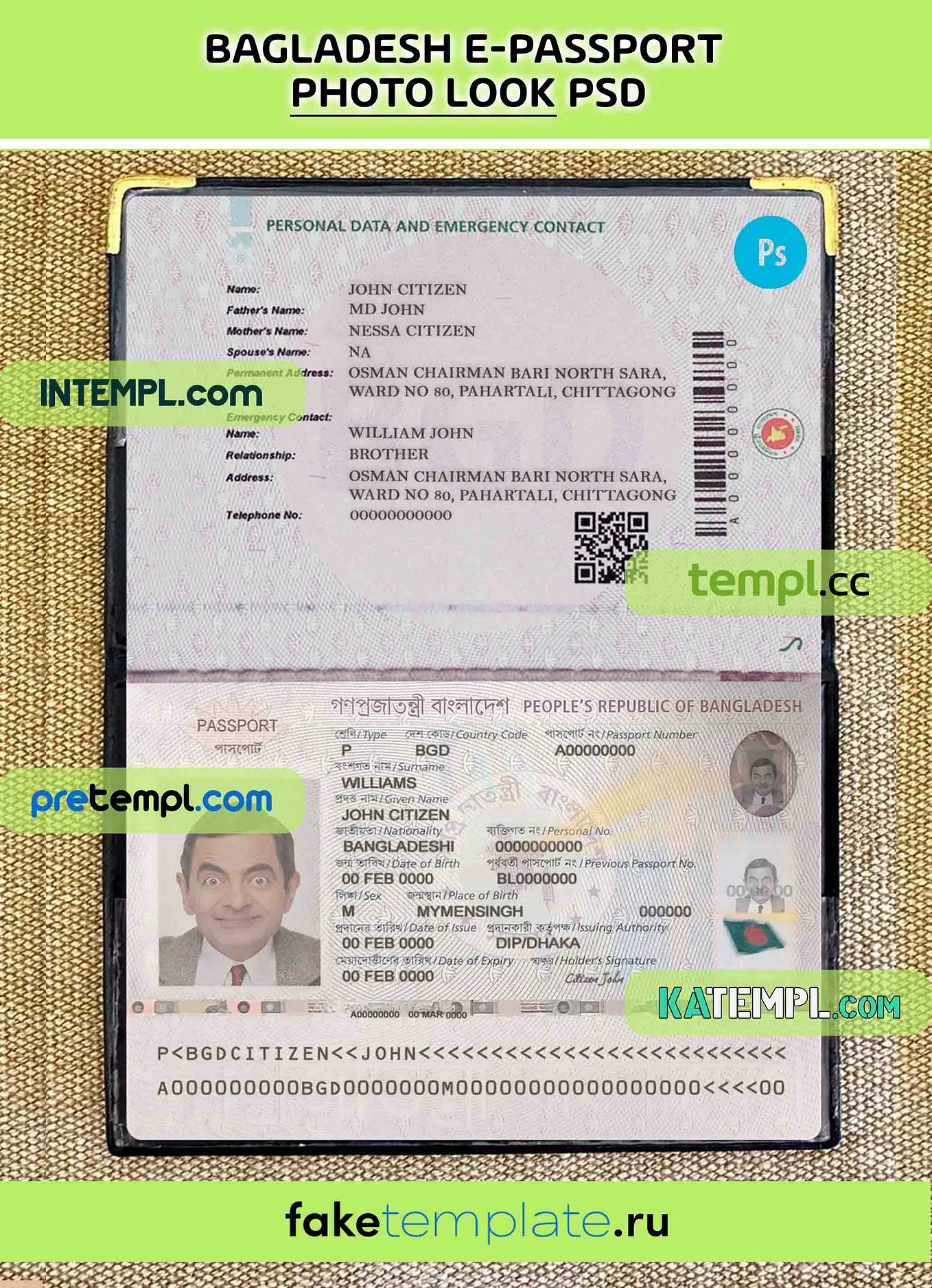 Honduras passport editable PSD files, scan and photo look templates, 2 ...
