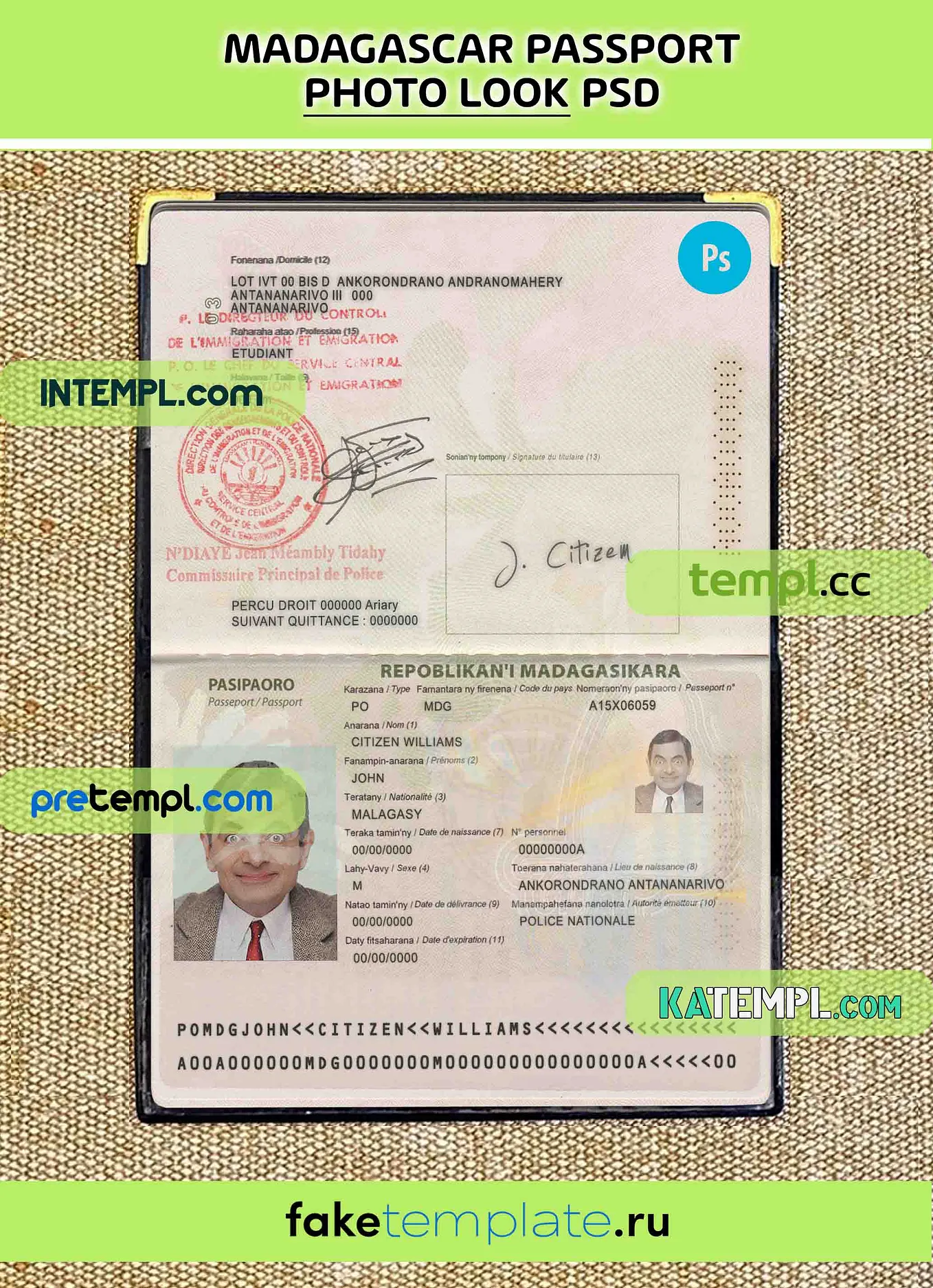 Myanmar passport editable PSD files, scan and photo-realistic look, 2 ...