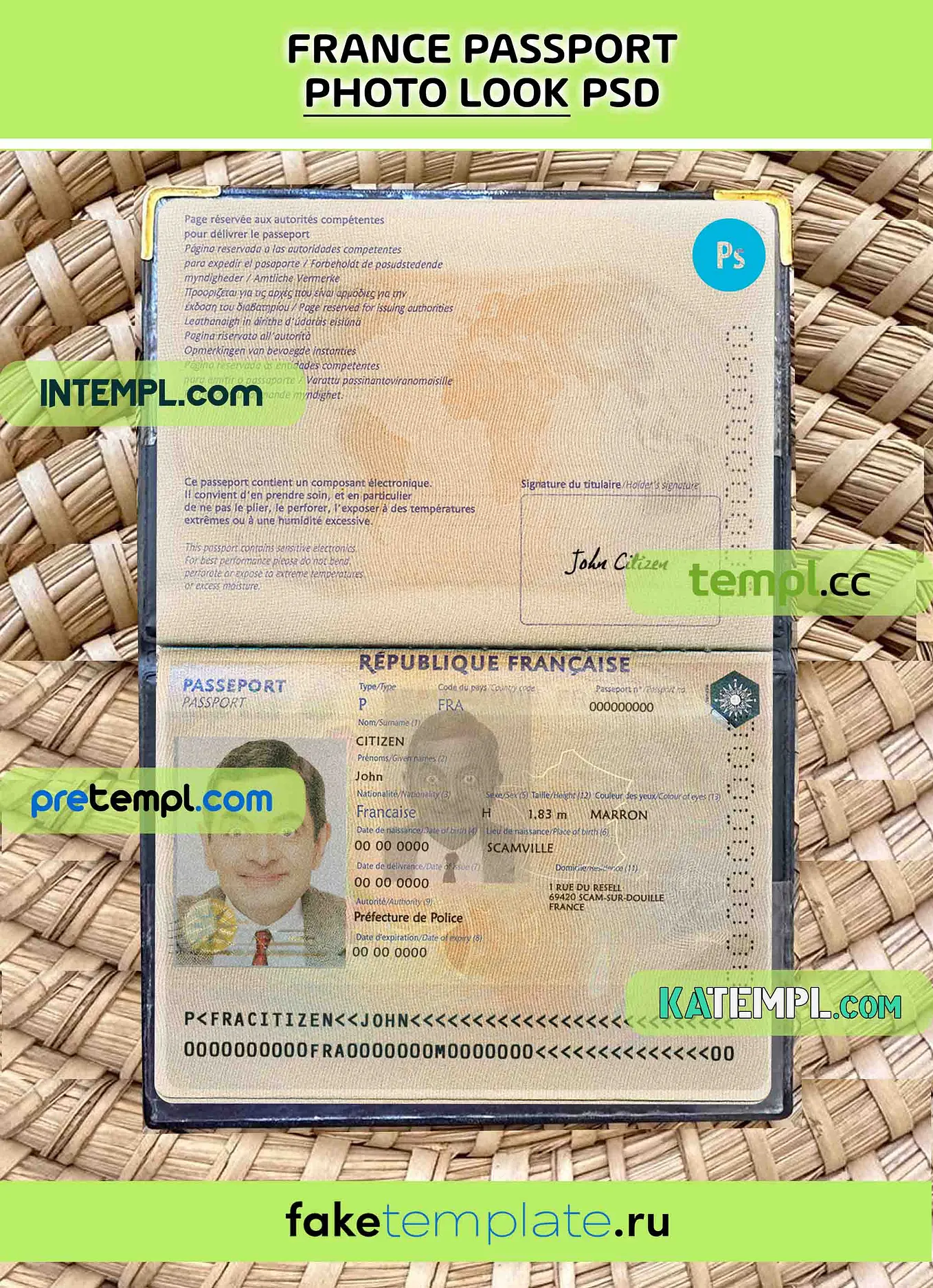 Honduras passport editable PSD files, scan and photo look templates, 2 ...