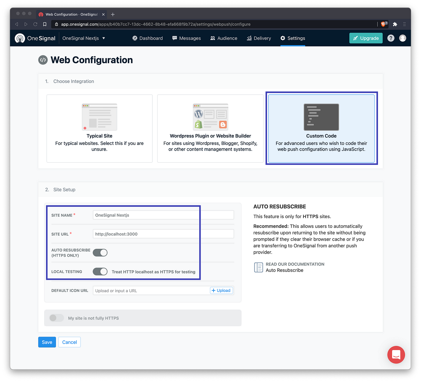 Onesignal Home Facebook