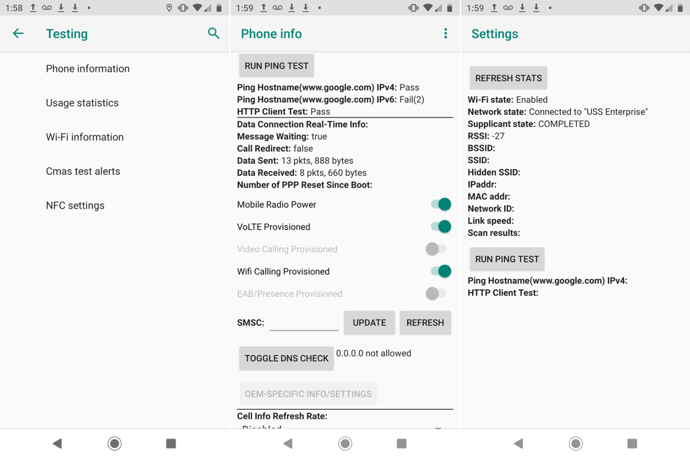 Diagnostics Screen