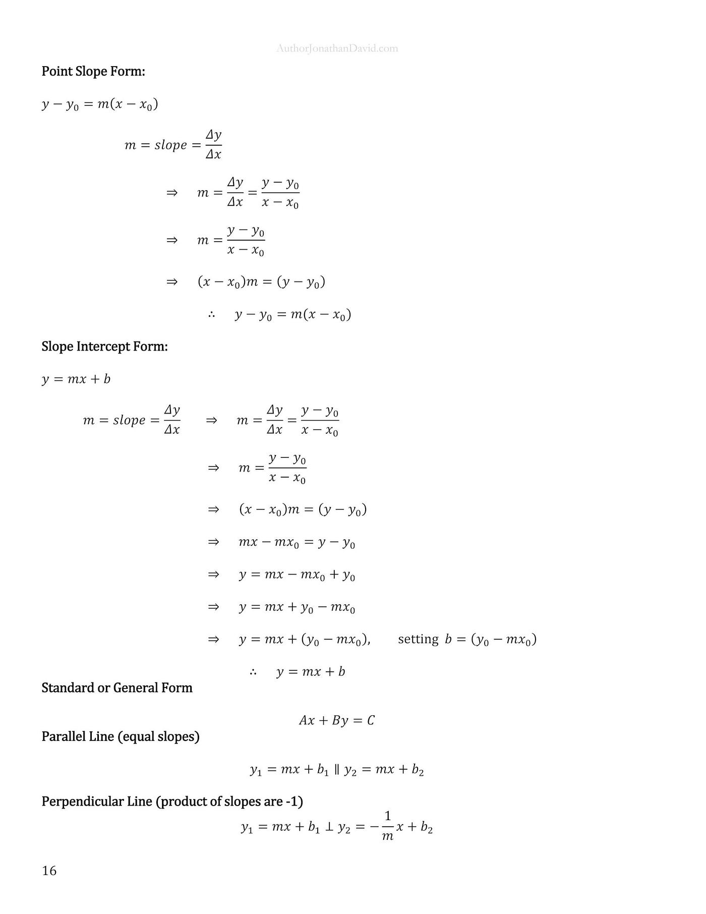 Point Slope Formula Example