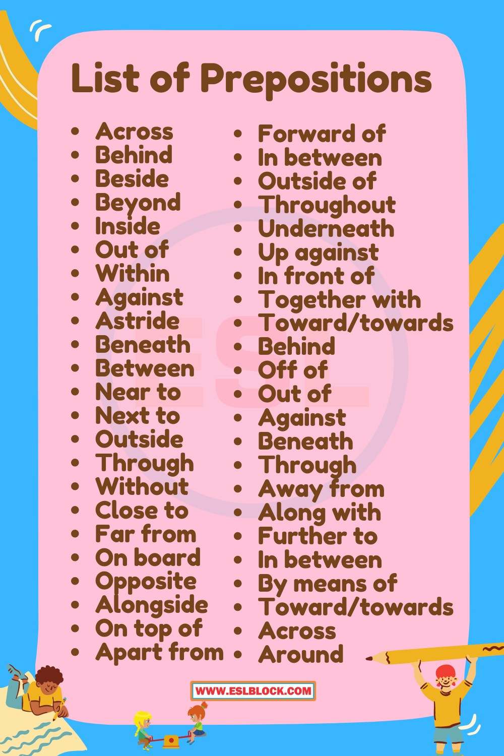 List Of 100 Prepositions 100 Examples Of Prepositions English