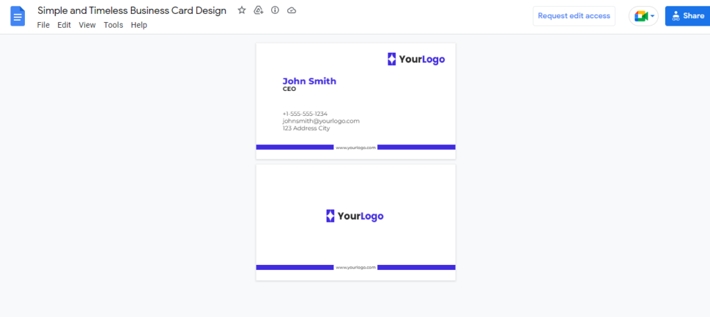 Business Card Template For Google Docs