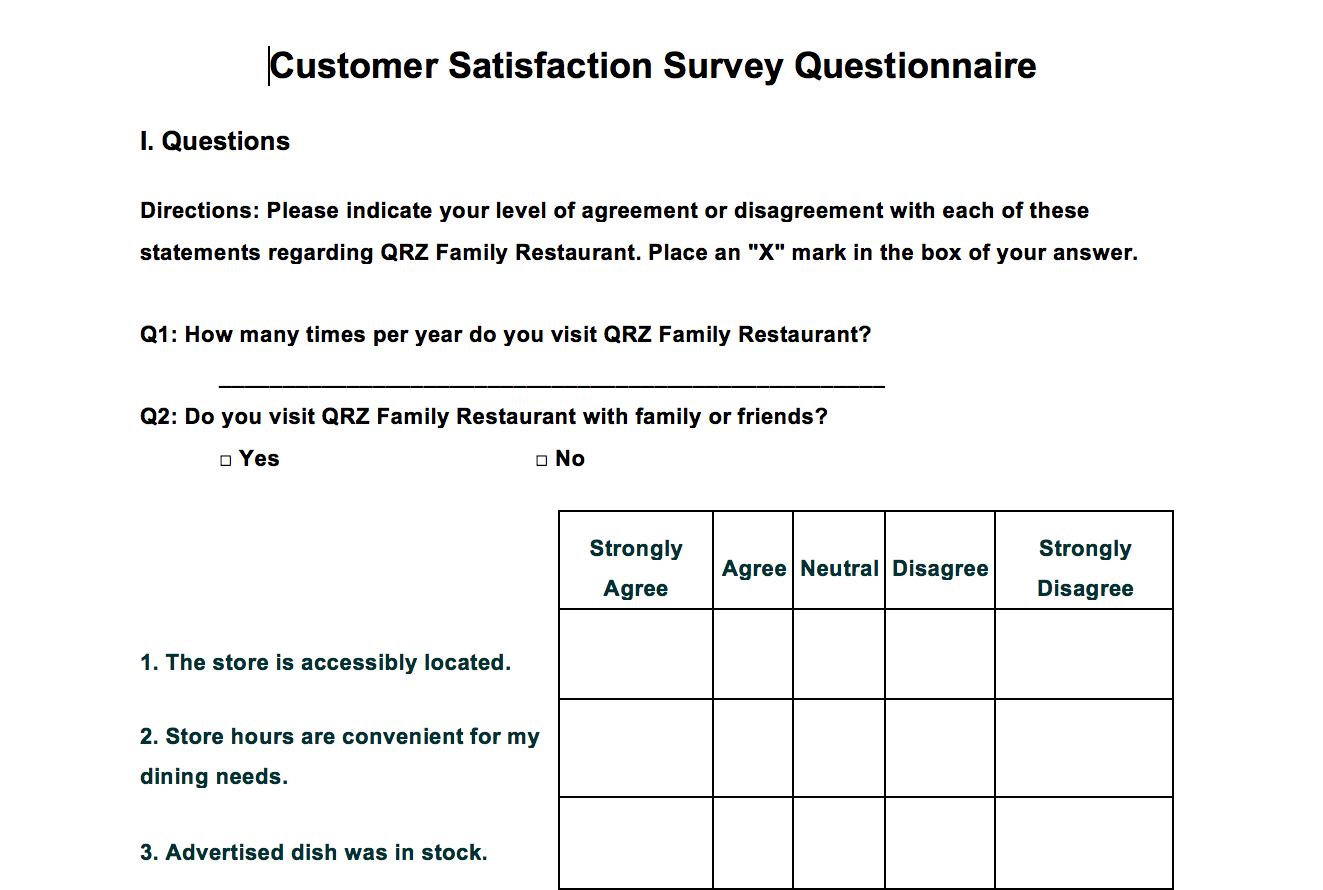 Research Questionnaire Template Word