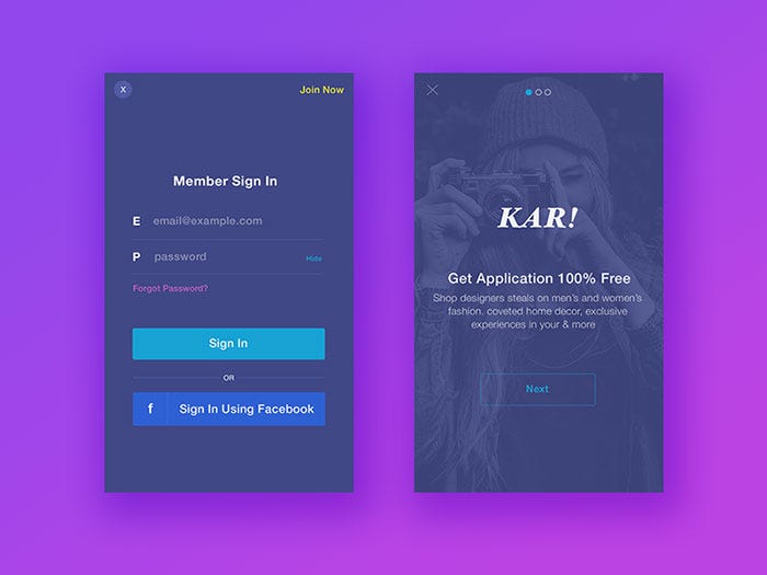 Fashion App Login Screens