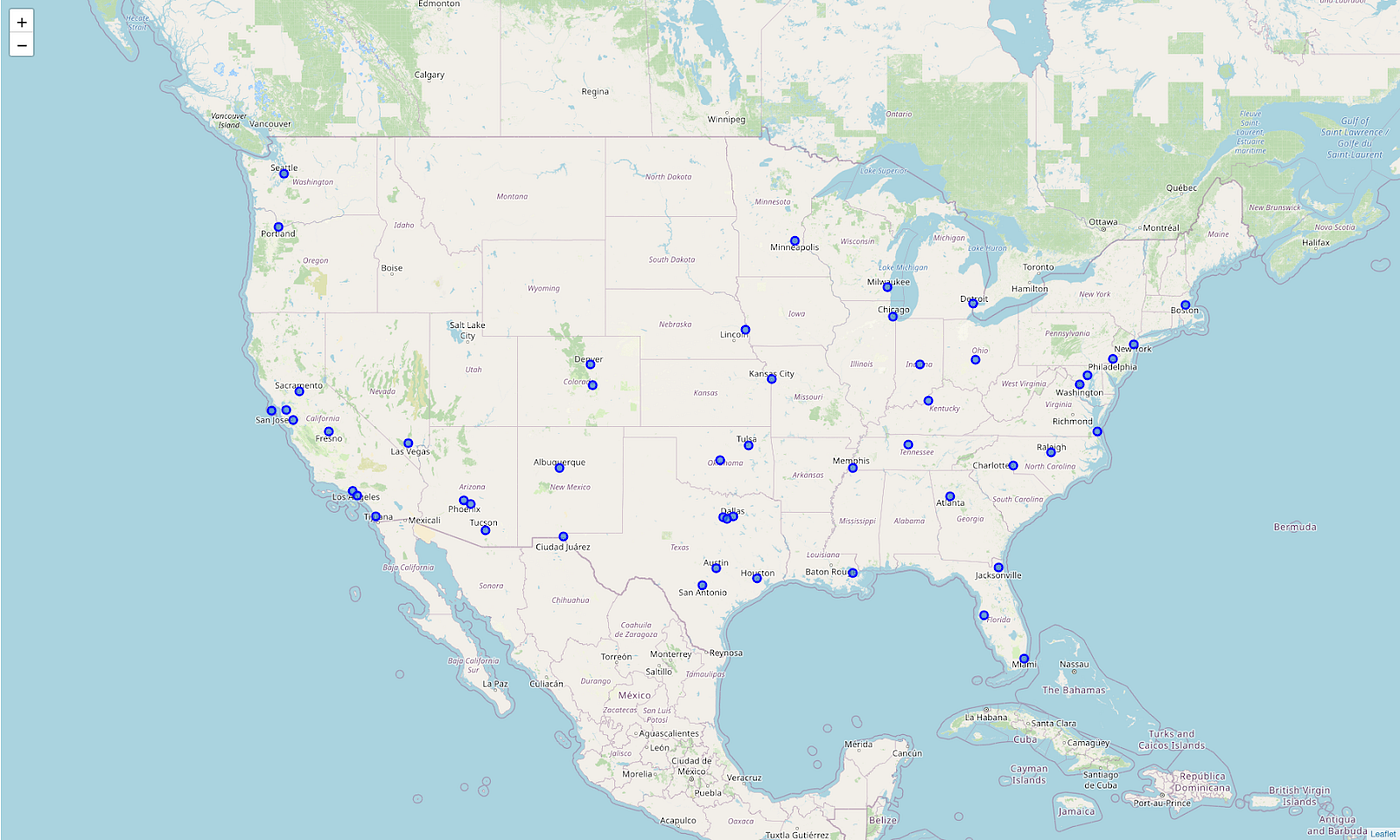 Map Of Largest Us Cities By State Map Of The Top10 Cities Of The