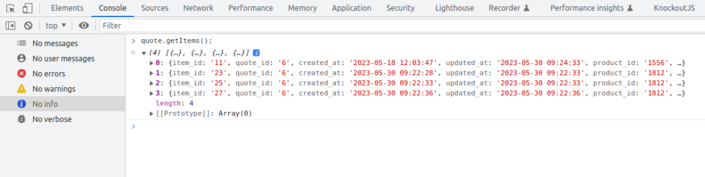 Knockout Console Log
