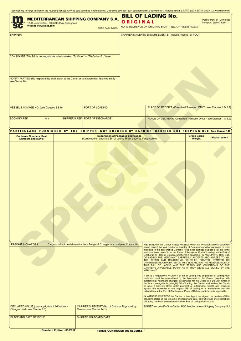 Bill Of Lading Msc