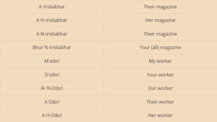Irish Personal Pronouns