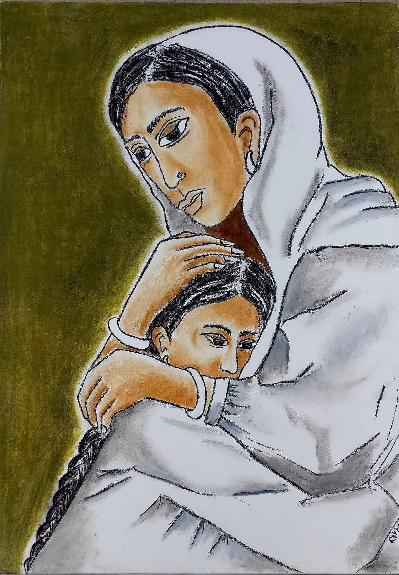 Indian Mother And Child Sketch