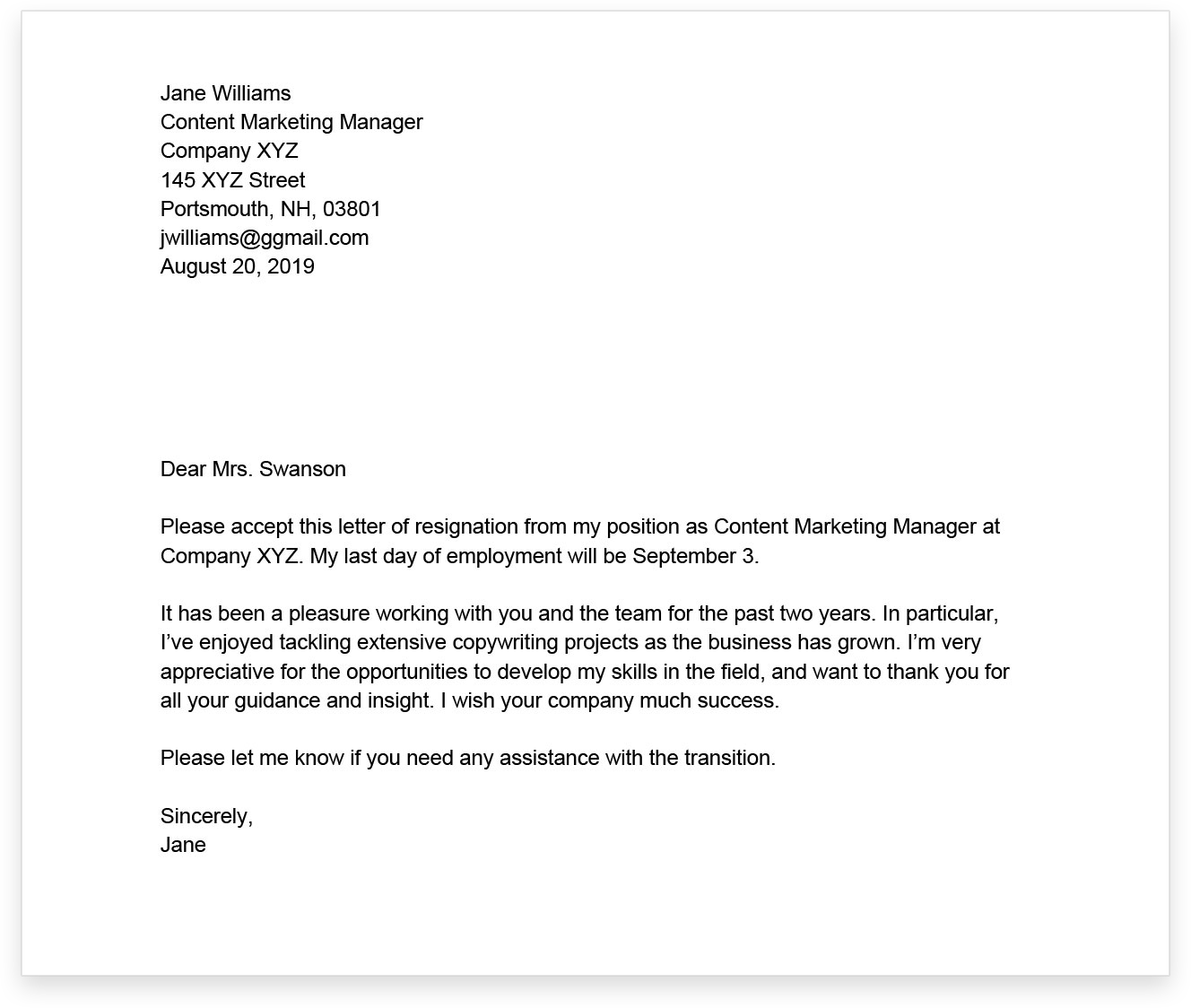 Polite Resignation Letter Template Polite Resignation Letter Template