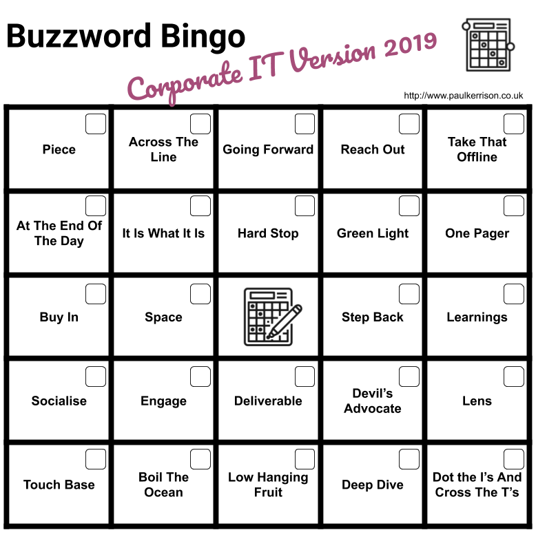 Corporate Bingo Card