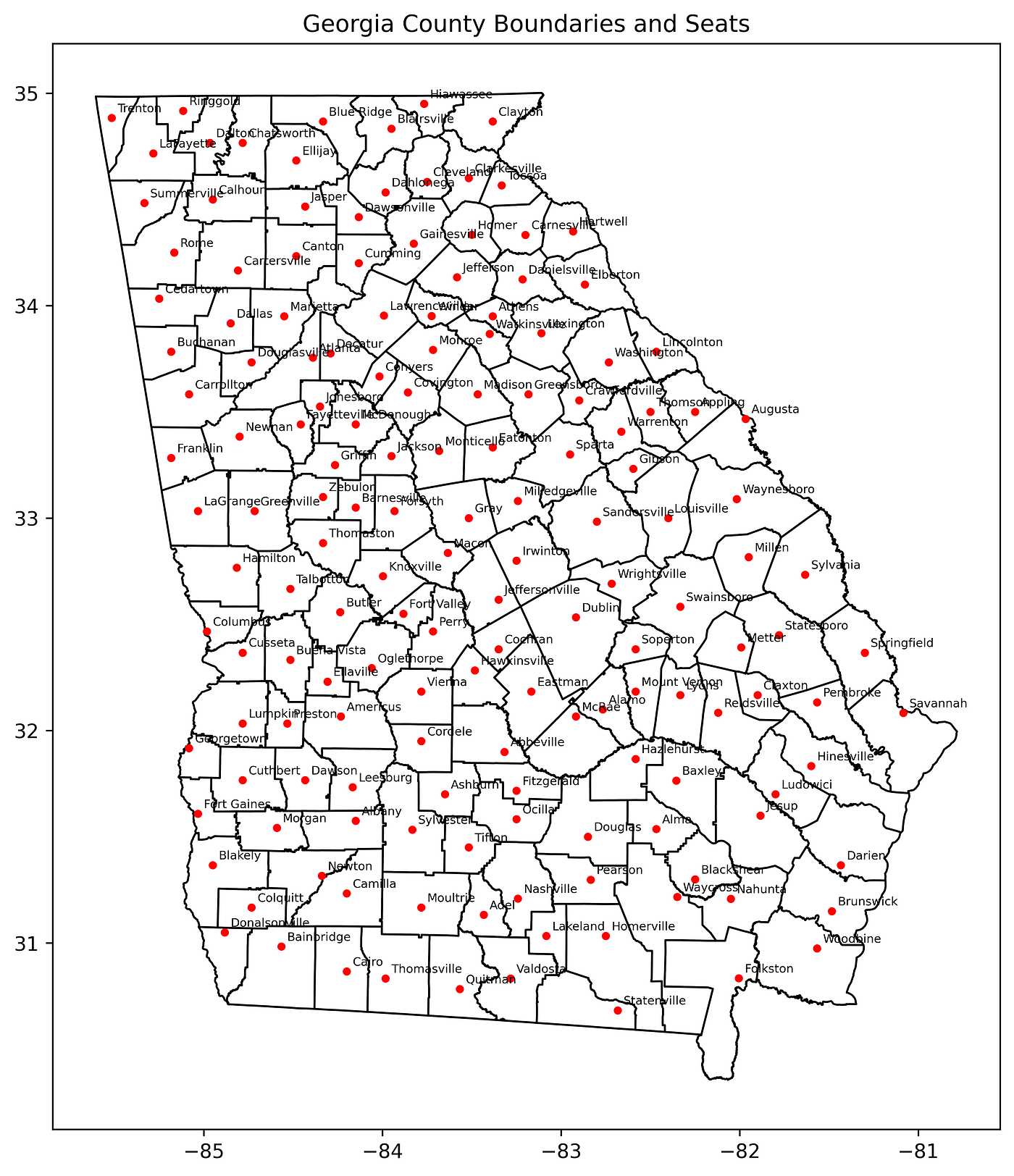 Georgia Counties And County Seats 22 Georgia Map With Counties Stock