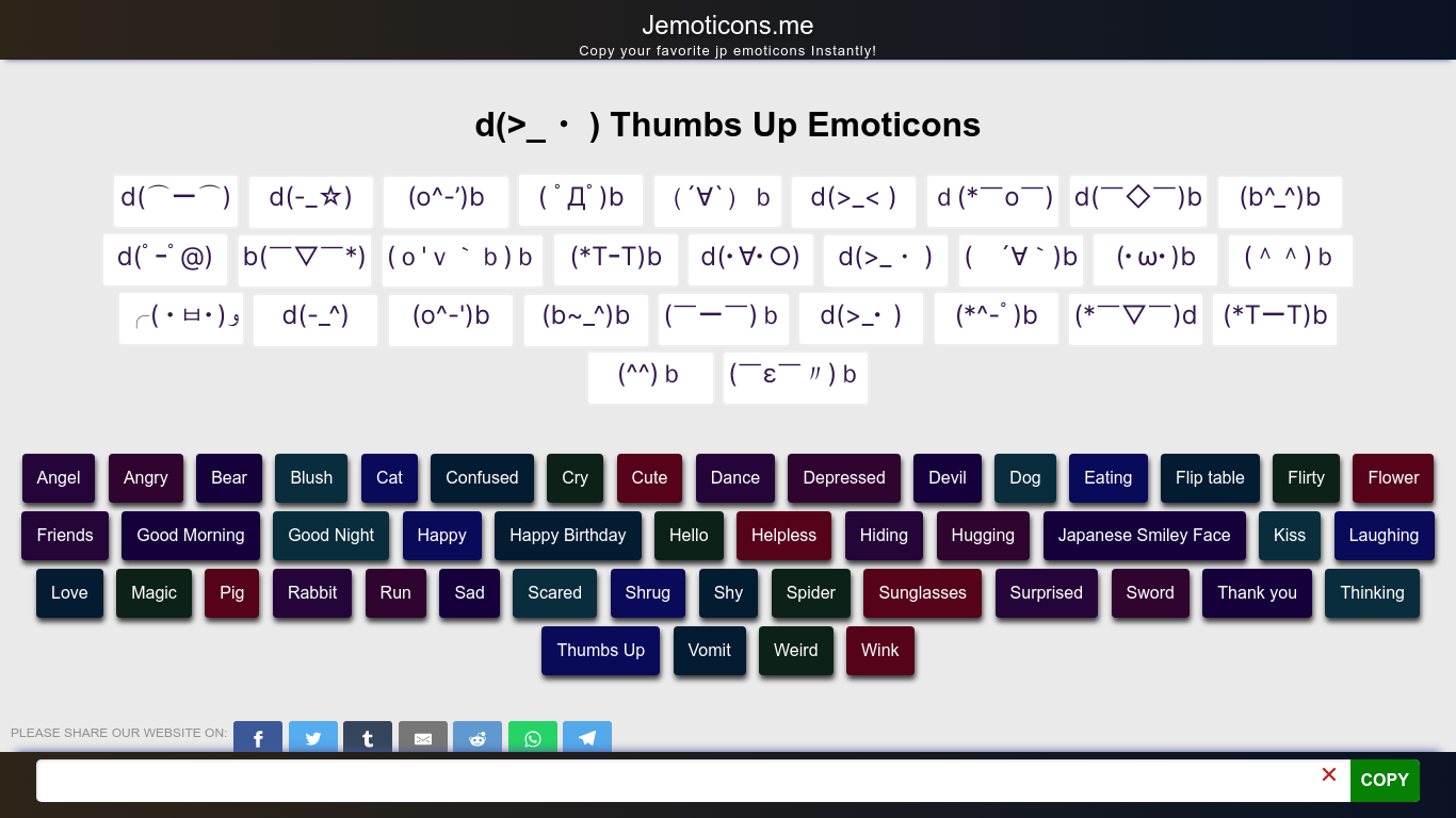 Emoticons List Japanese