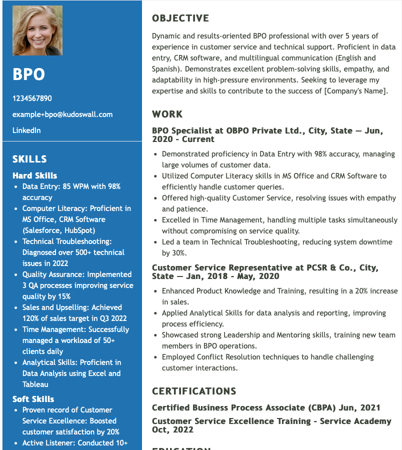 Bpo Resume Format