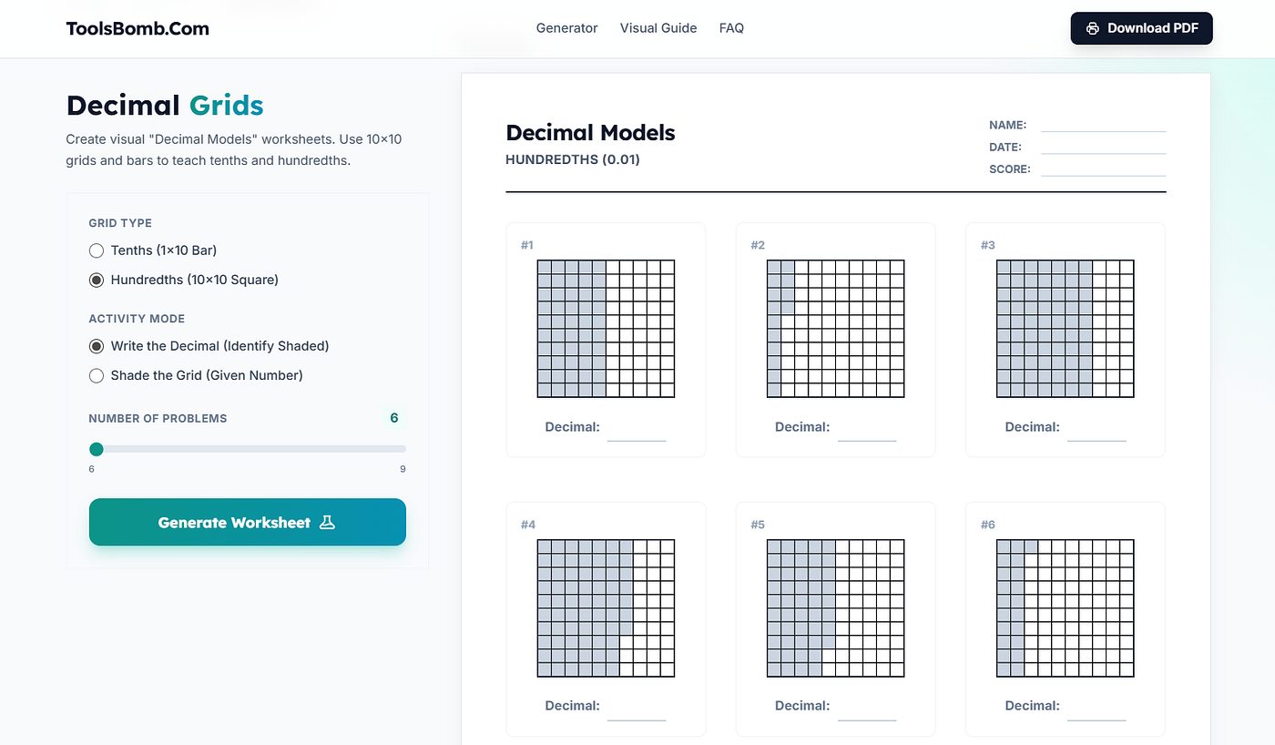 Decimal Grid Worksheets Comparing Decimals With Models Worksheet