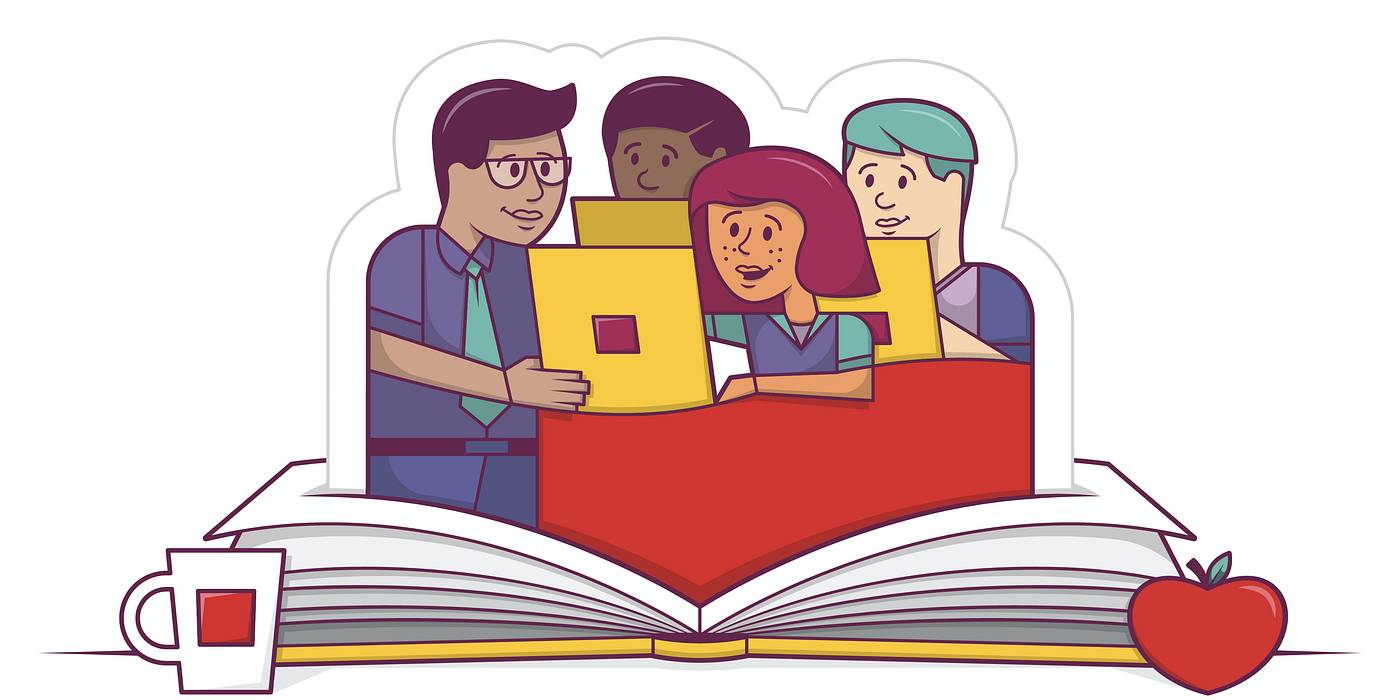 Students Sharing A Book Clipart