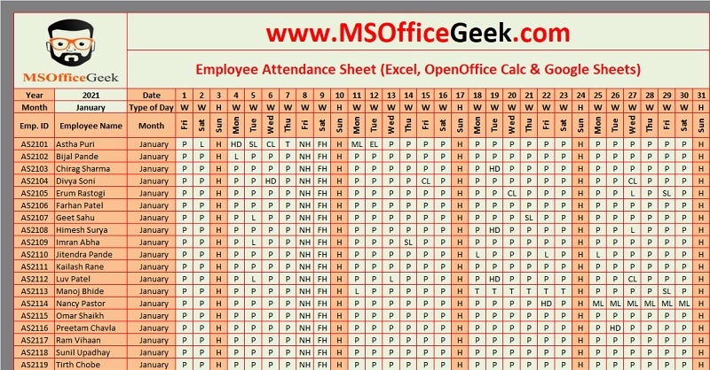 Attendance Sheet In Excel With Formula Attendance Sheet In Excel With Formula