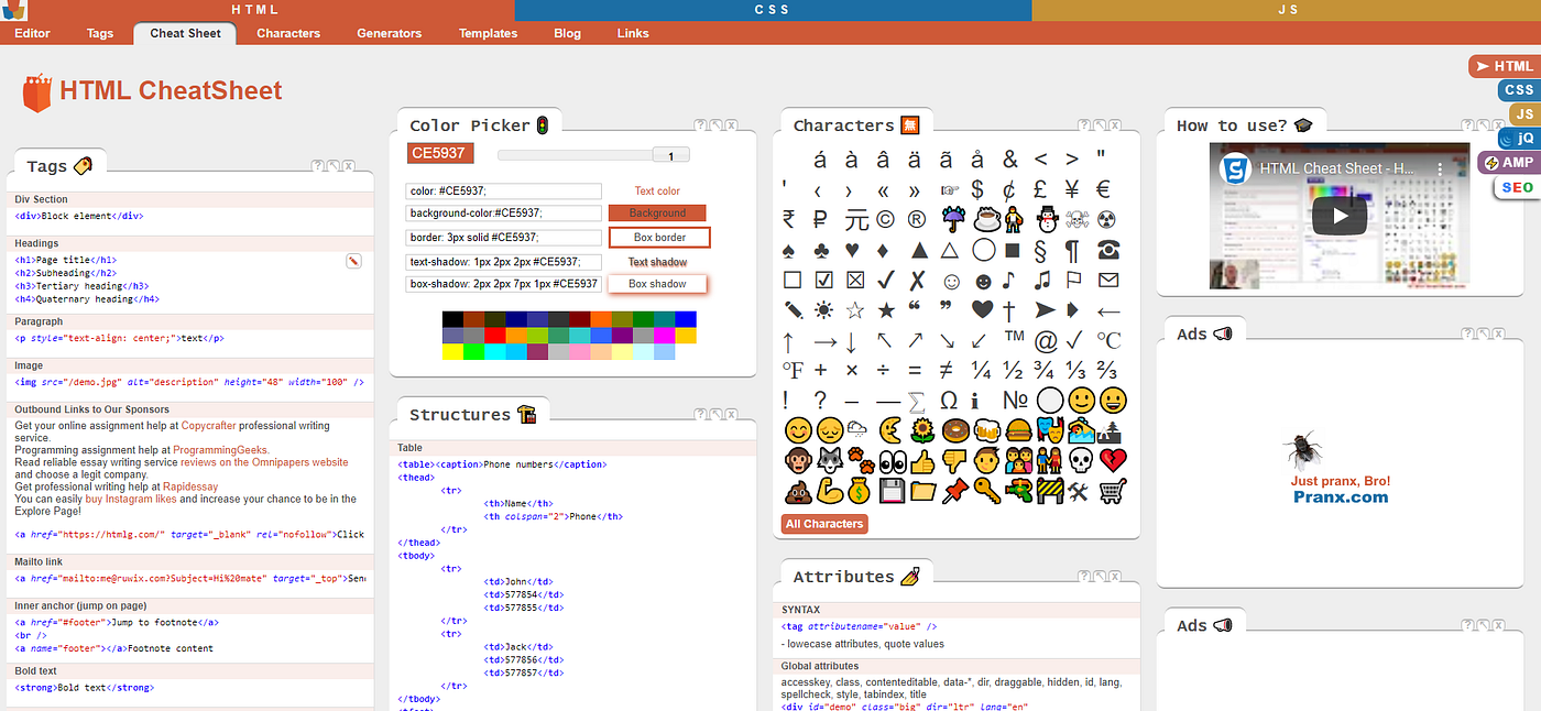 Html Code Cheat Sheet