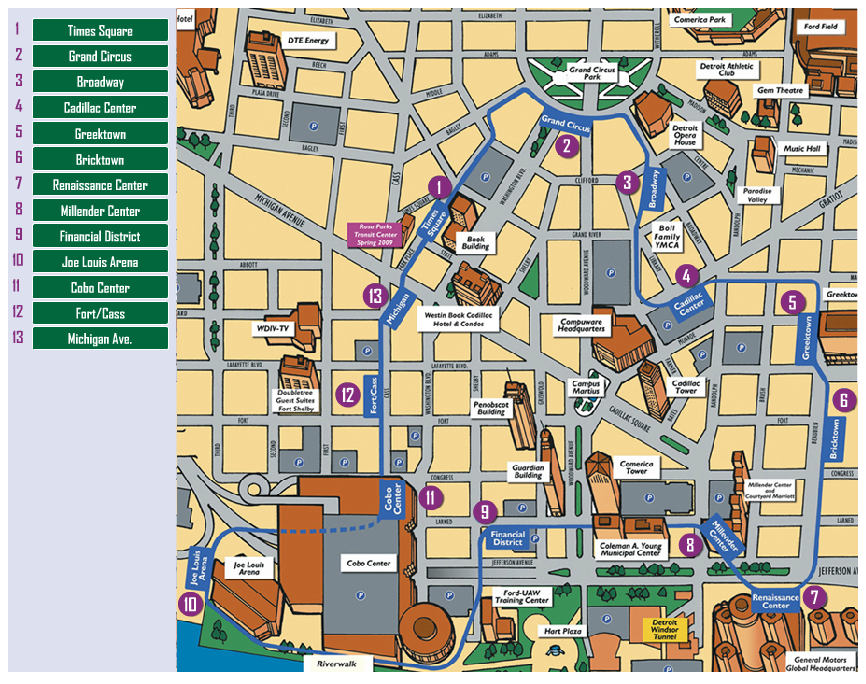 Map Of Downtown Detroit Pictorial Map Of Downtown Detroit.:
