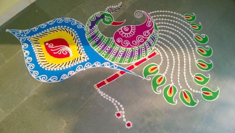Beautiful Peacock Rangoli Designs