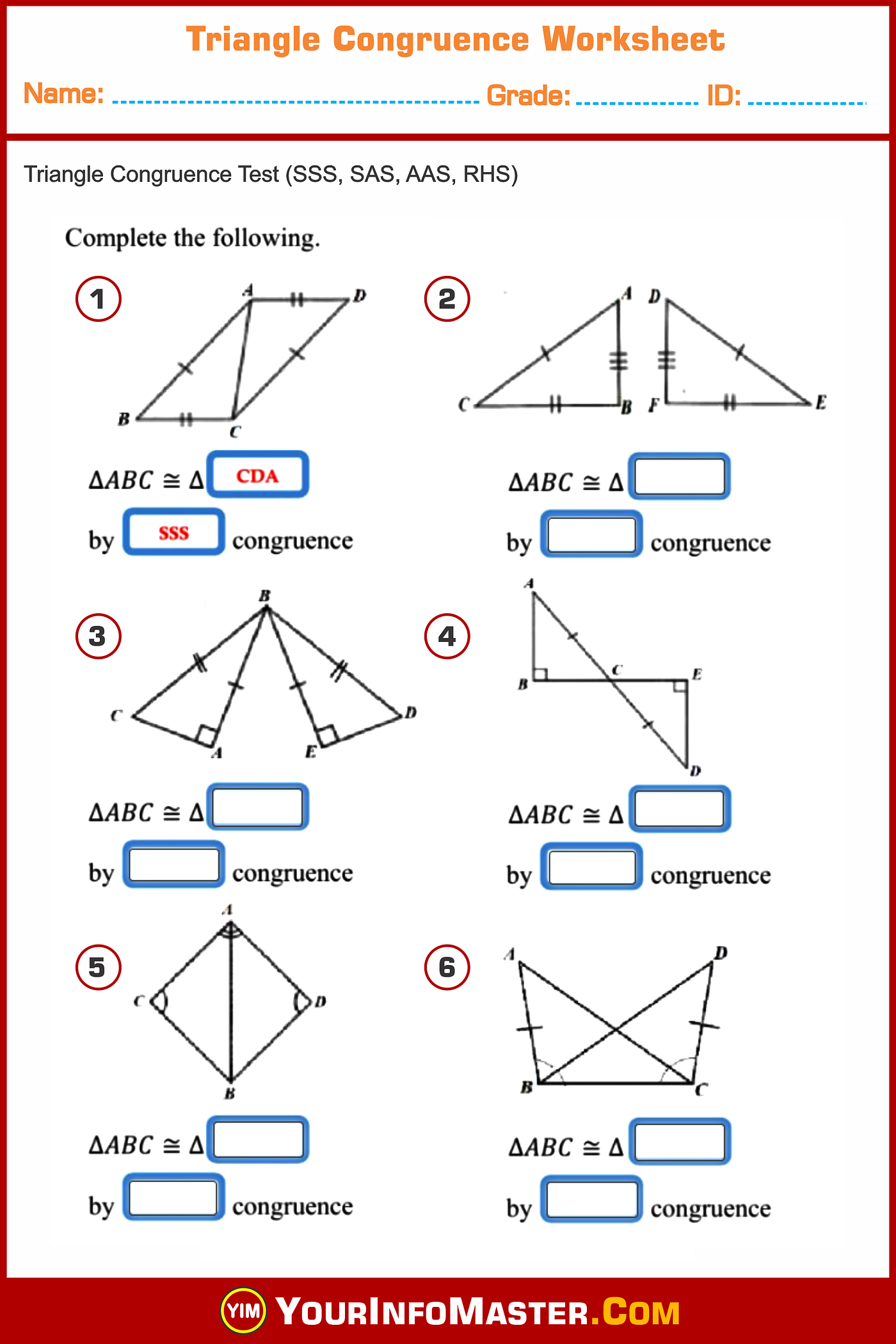 Triangle Congruence By Sss And Sas Worksheet Answers