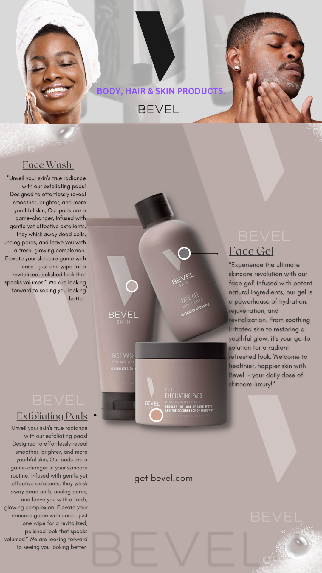 Bevel Skin Care Set - Includes Face Wash with Aloe Vera, Glycolic Acid ...