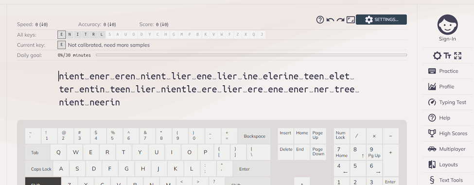 Touch Typing Number Pad Practice