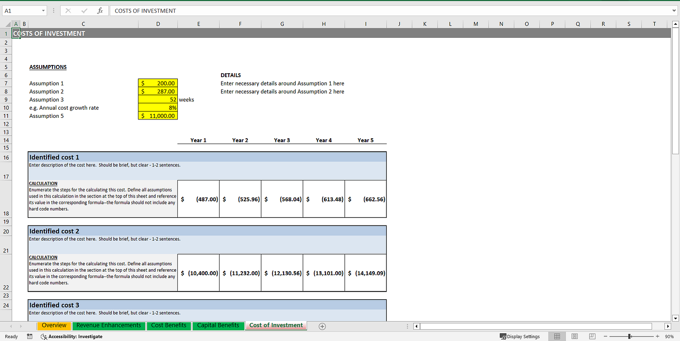 Simple Business Case Template Excel