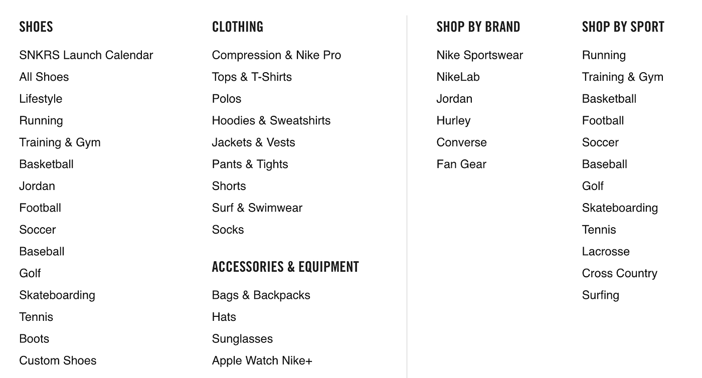 Nike Product Range