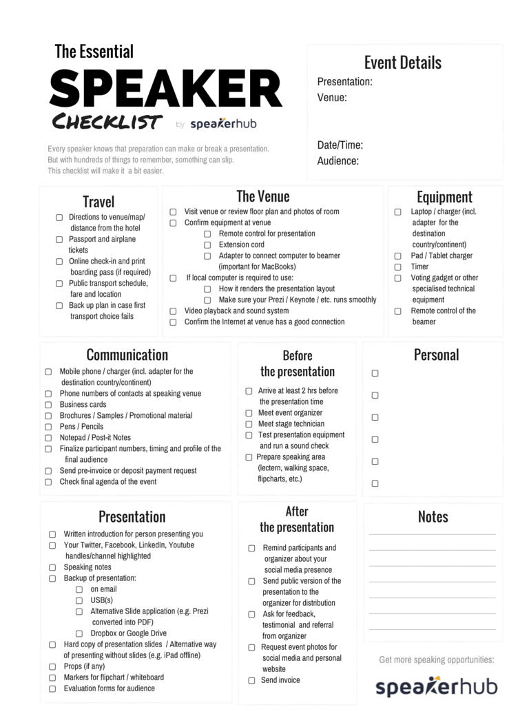 Public Speaking Checklist Speeches Judging Fantastic Forms Checklist